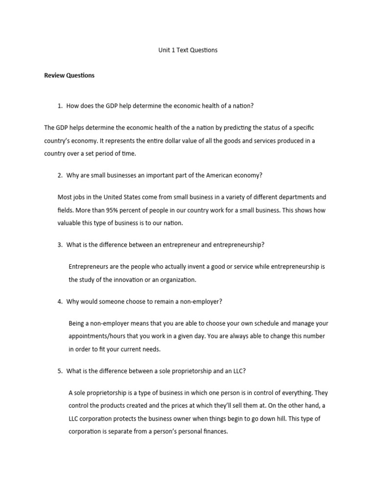 Unit 1 Text Questions | Download Free PDF | Entrepreneurship | Business ...