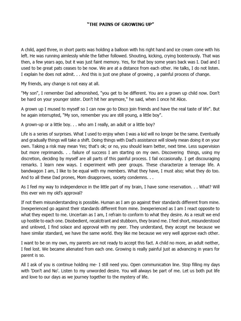 The Pains of Growing Up Declamation Piece | PDF