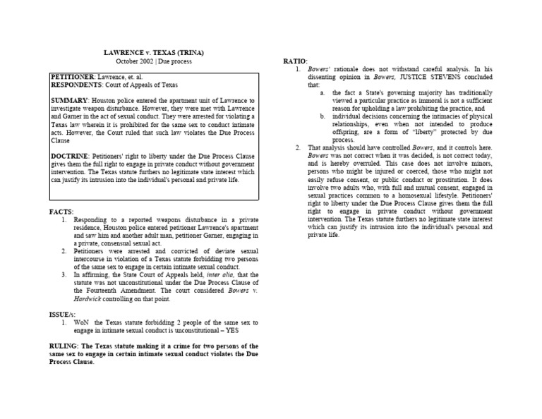 Lawrence v. Texas | PDF | Lawrence V. Texas | Fourteenth Amendment To ...