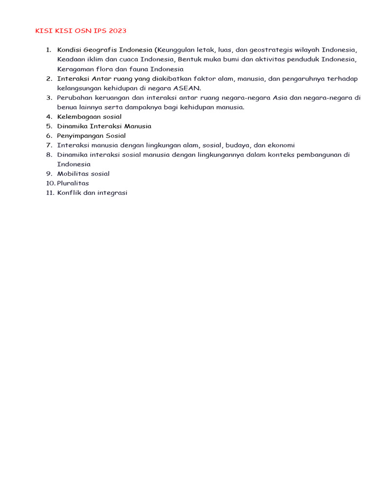 Kisi-Kisi & Soal OSN IPS 2023 | PDF