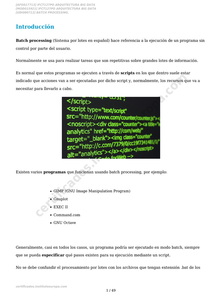 Introducción a Batch Processing | PDF | Apache Hadoop | Gestión de tecnología de la información