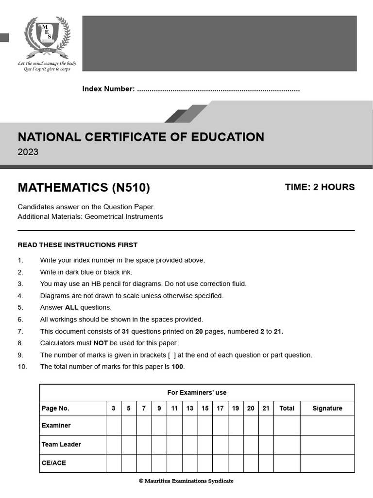 NCE 2023 Mathematics | PDF | Triangle | Speed