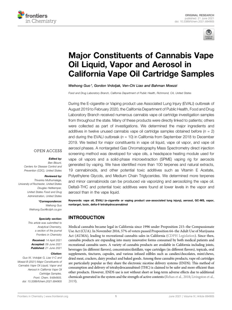 Major Constituents of Cannabis Vape Oil Liquid Vap | PDF | Electronic ...