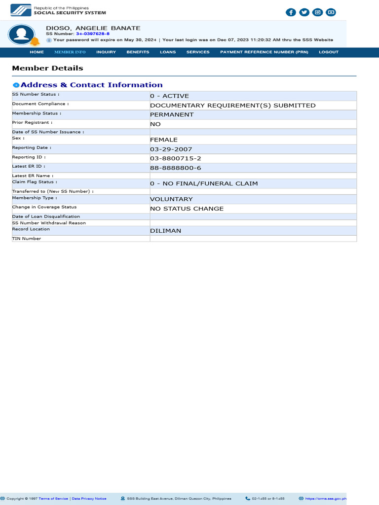 Republic of The Philippines Social Security System Member 2 | PDF
