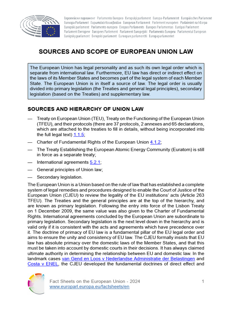 Sources and Hierarchy of Union Law | PDF