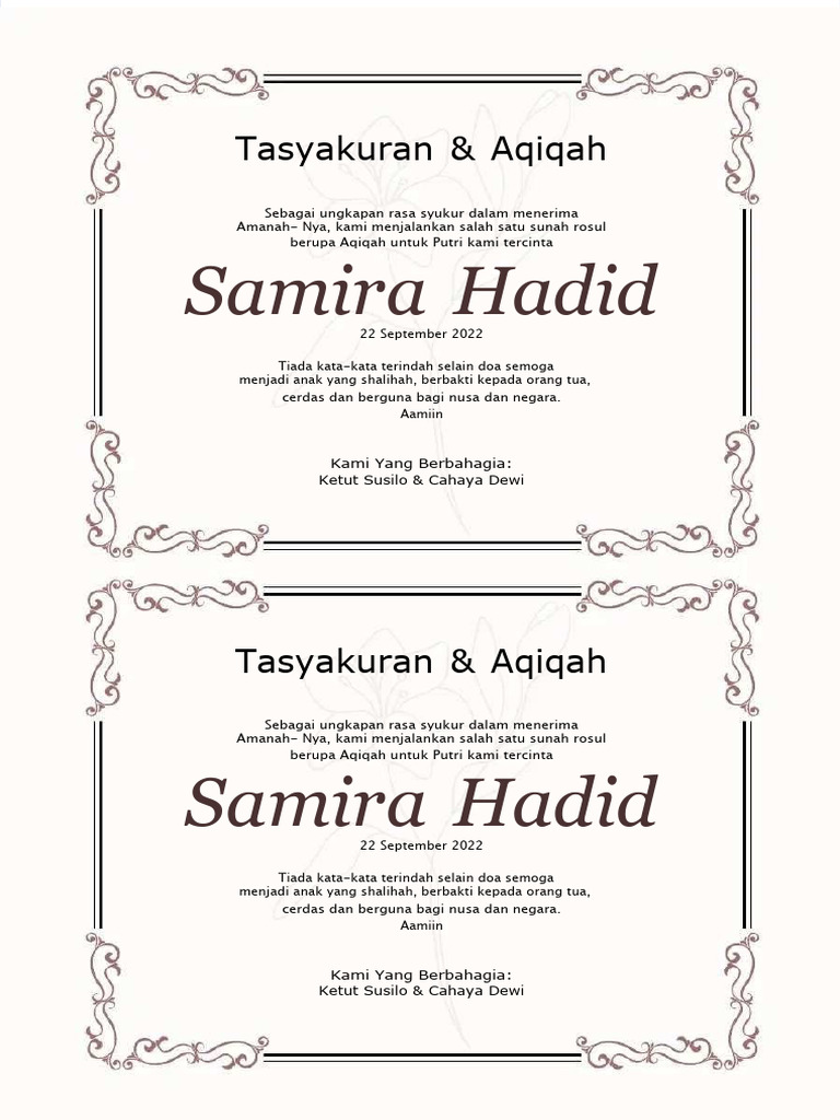 Tasyakuran Aqiqah Samira Hadid | PDF