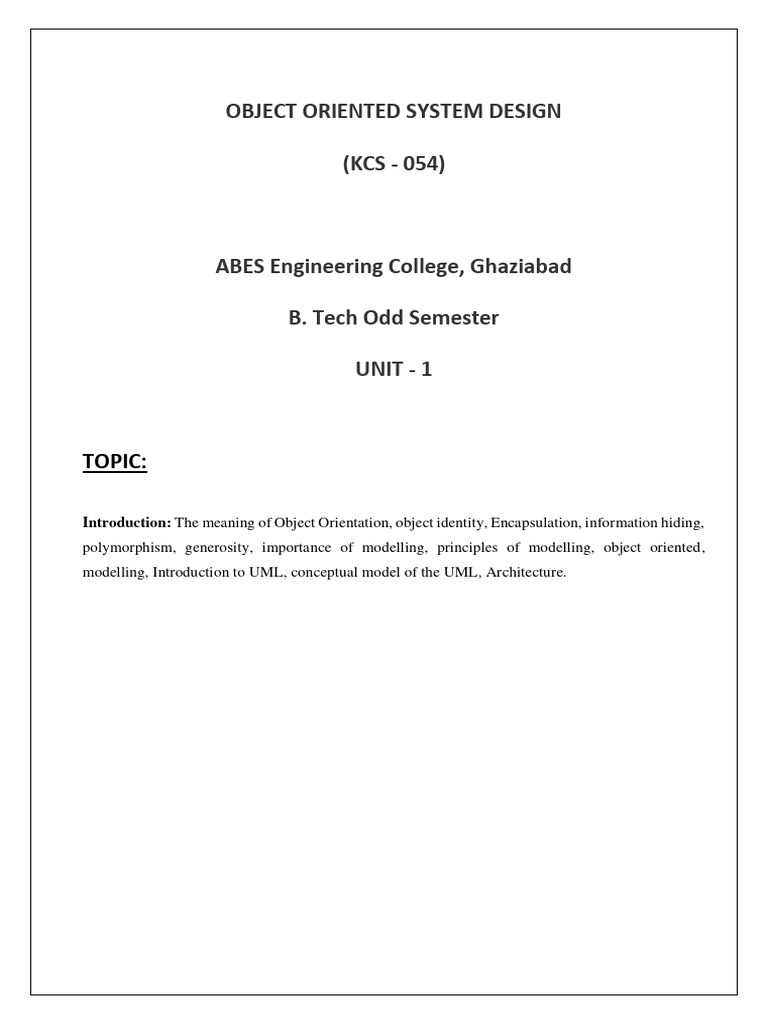 Firsttwounitsnotes Oosd 16oct23 Pdf Object Oriented Programming Class Computer Programming