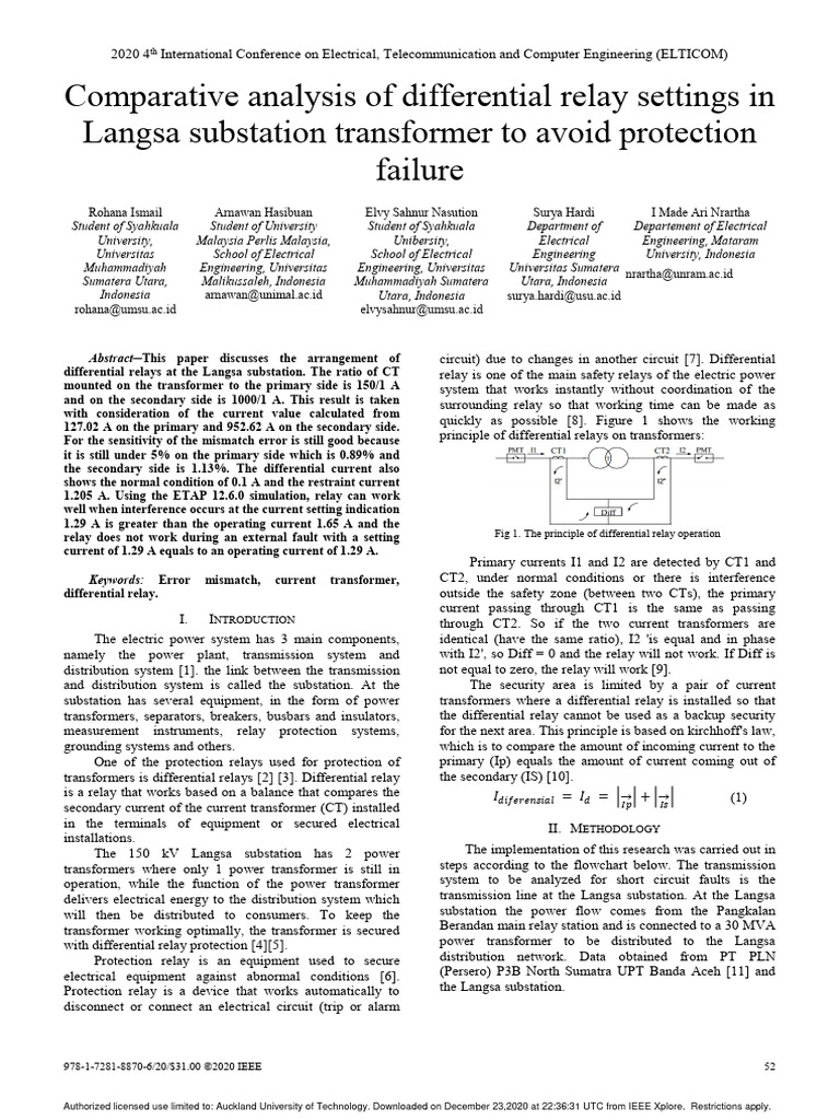 Comparative Analysis of Differential Relay Settings in Langsa ... Comparative Analysis of Differential Relay Settings in Langsa ...