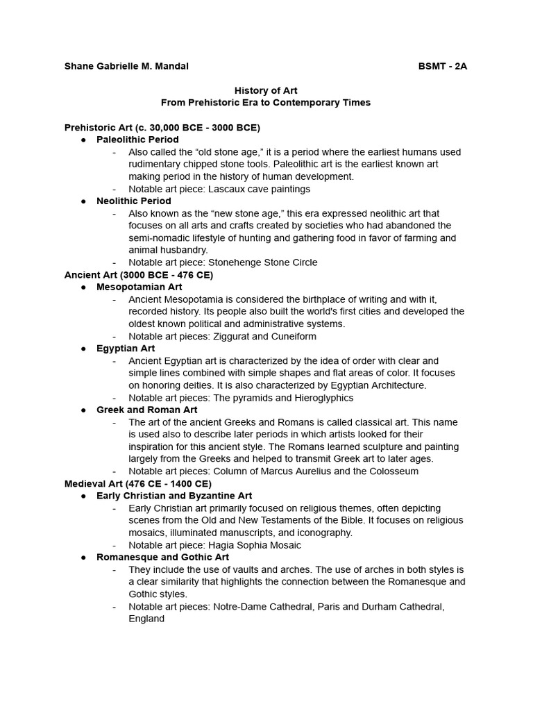 HISTORY OF ART (Prehistoric To Contemporary) | PDF | Gothic ...