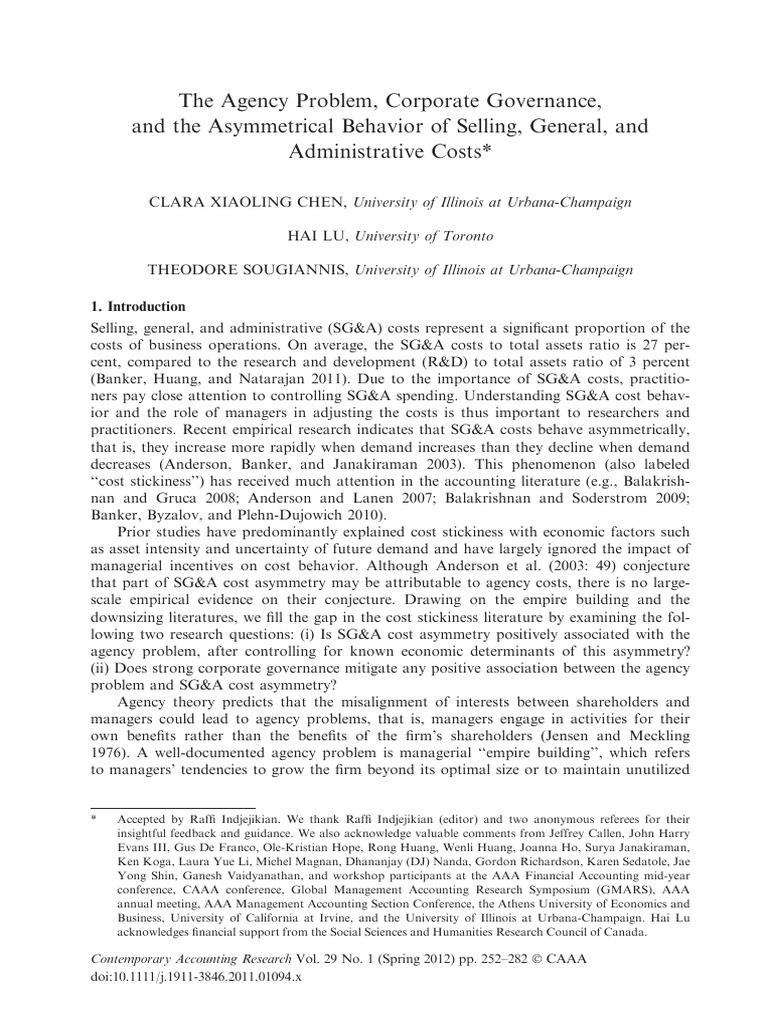 Contemporary Accting Res - 2011 - CHEN - The Agency Problem Corporate Governance and The ...