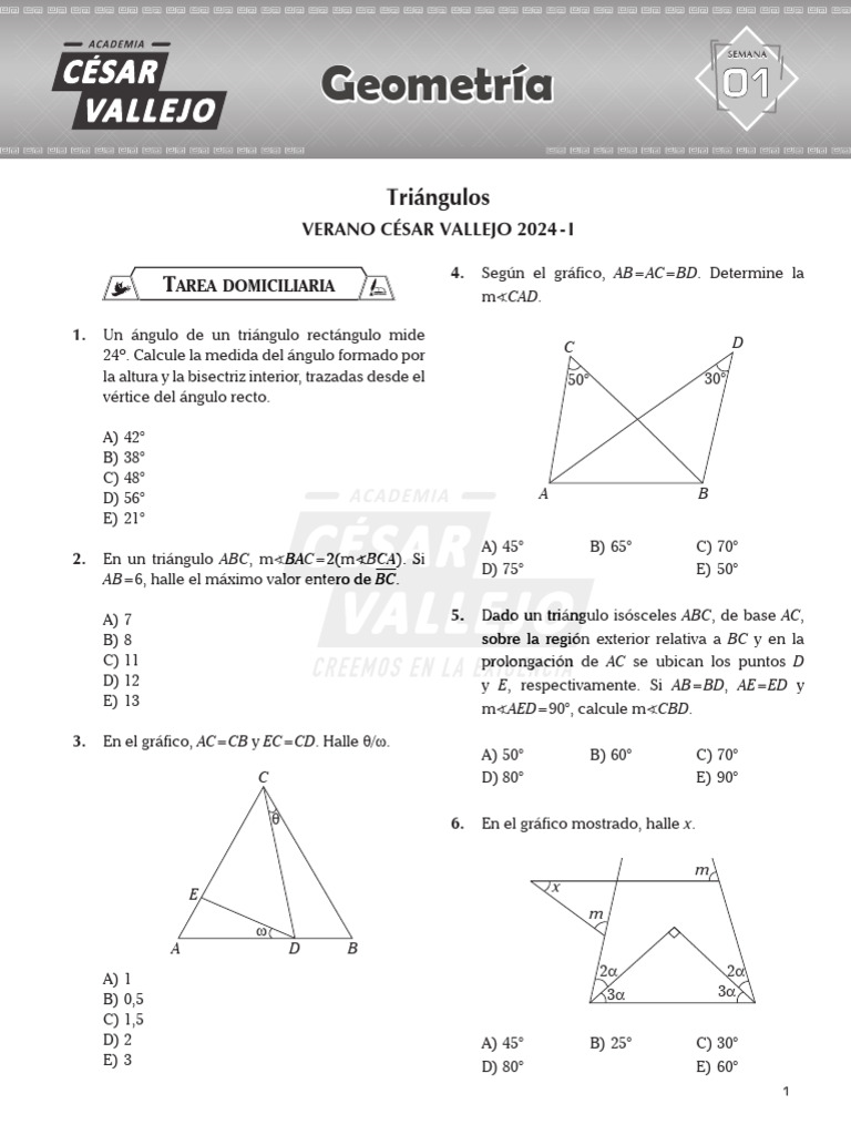 G - VCV - Dom - Sem 01 | PDF | Triángulo | Geometría euclidiana