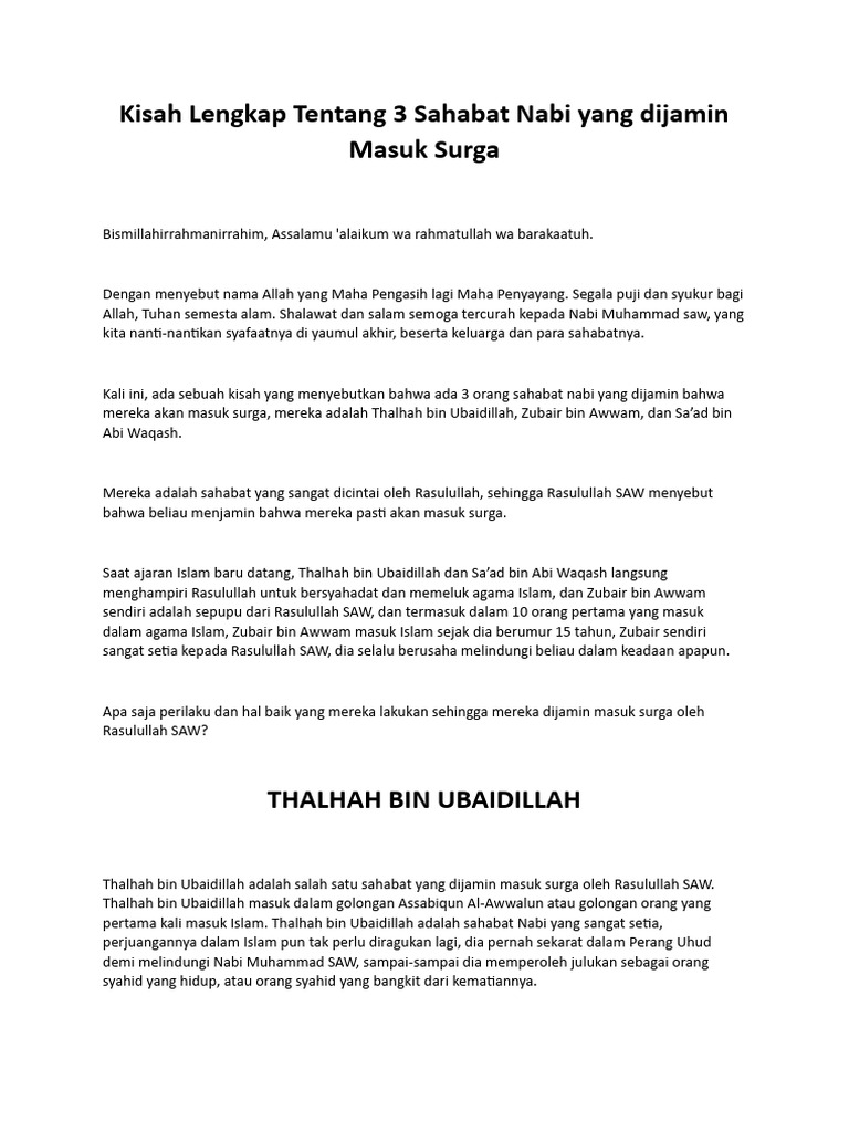 Tiga Sahabat Nabi Dijamin Surga | PDF | Sejarah | Agama & Spiritualitas