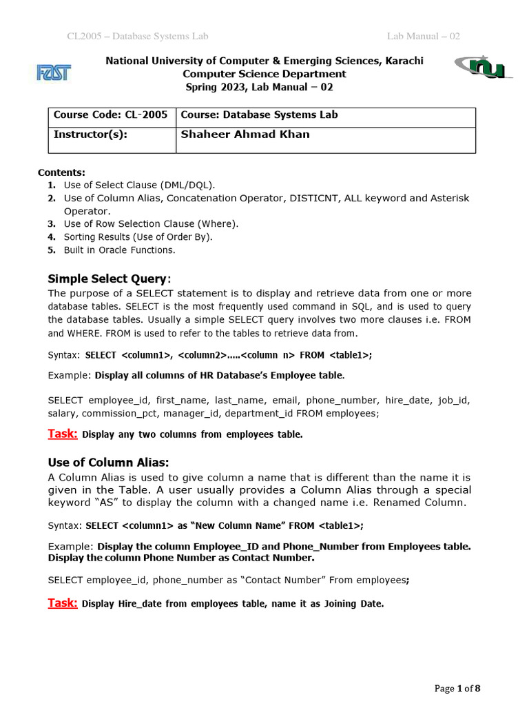 Lab Manual 02 (Basics) | PDF | Databases | Computer Data