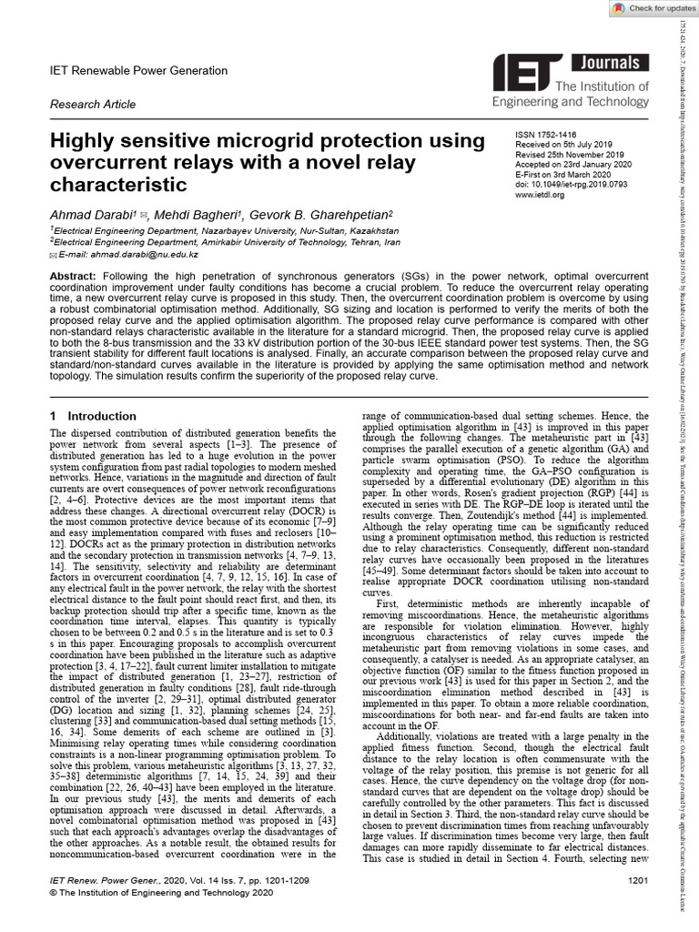 Highly Sensitive Microgrid Protection Using Overcurrent Relays With A Novel Relay - 2020 | PDF ...