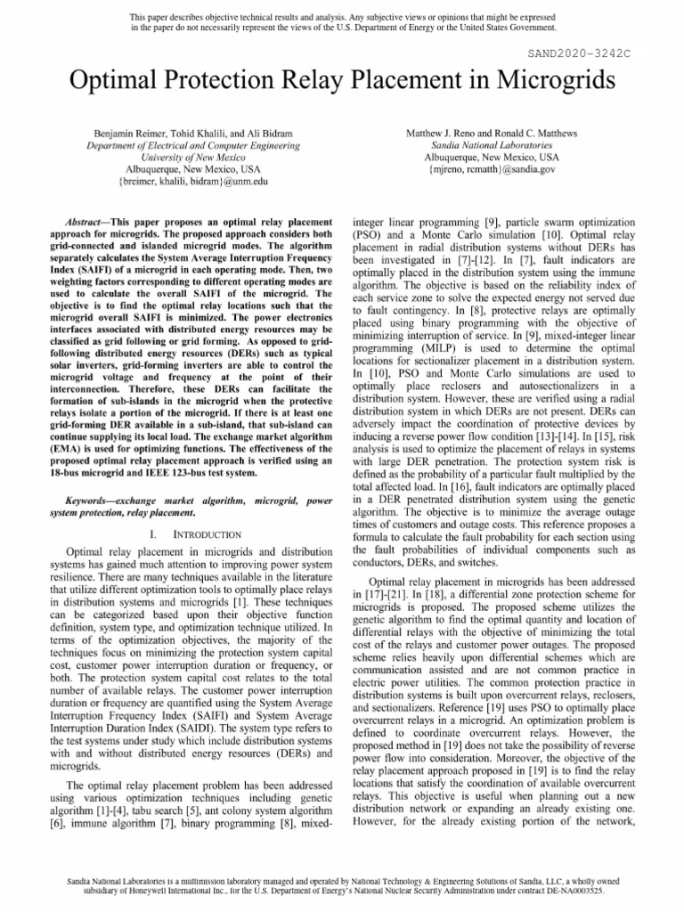 Optimal Protection Relay Placement in Microgrids - 2020 | PDF | Distributed Generation ...
