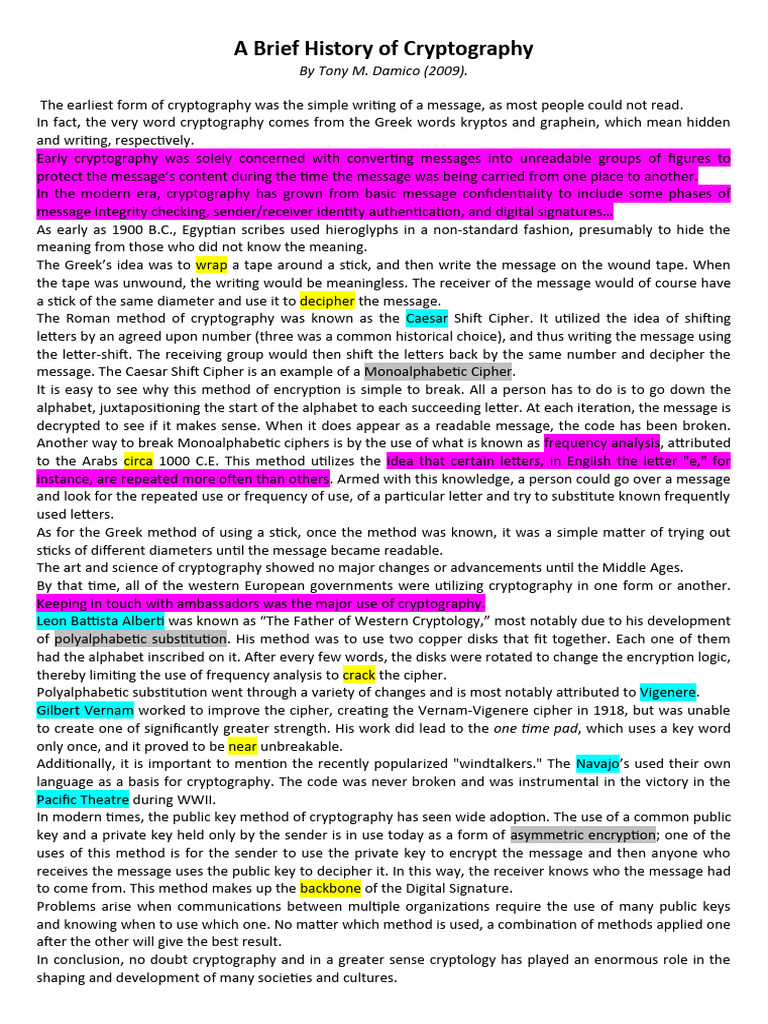 A Brief History of Cryptography Corrigé | PDF | Cryptography | Key ...