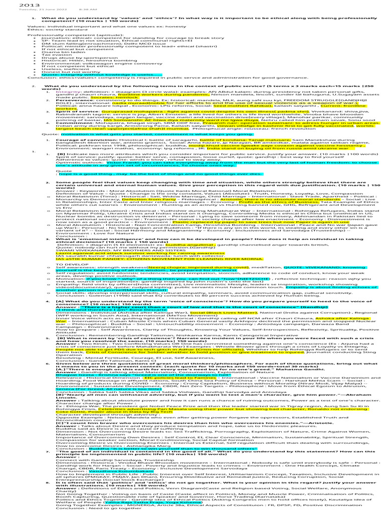 Ethics PYQ 2013 | PDF | Conscience | Mahatma Gandhi