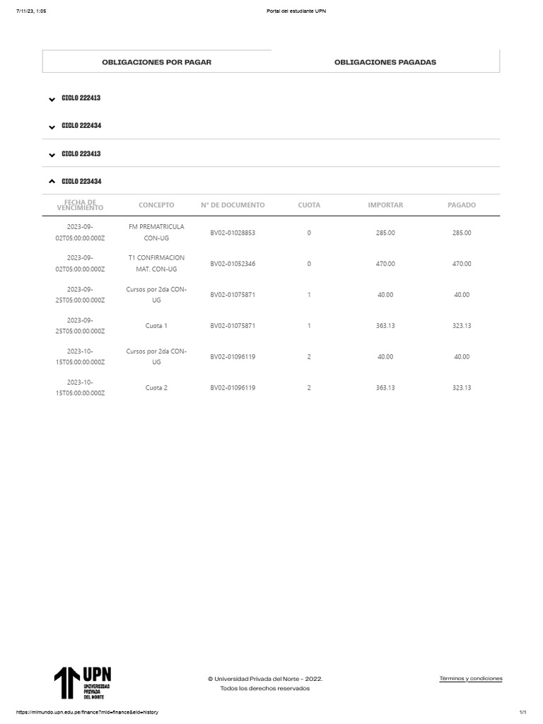 Portal Del Estudiante UPN Pagos | PDF