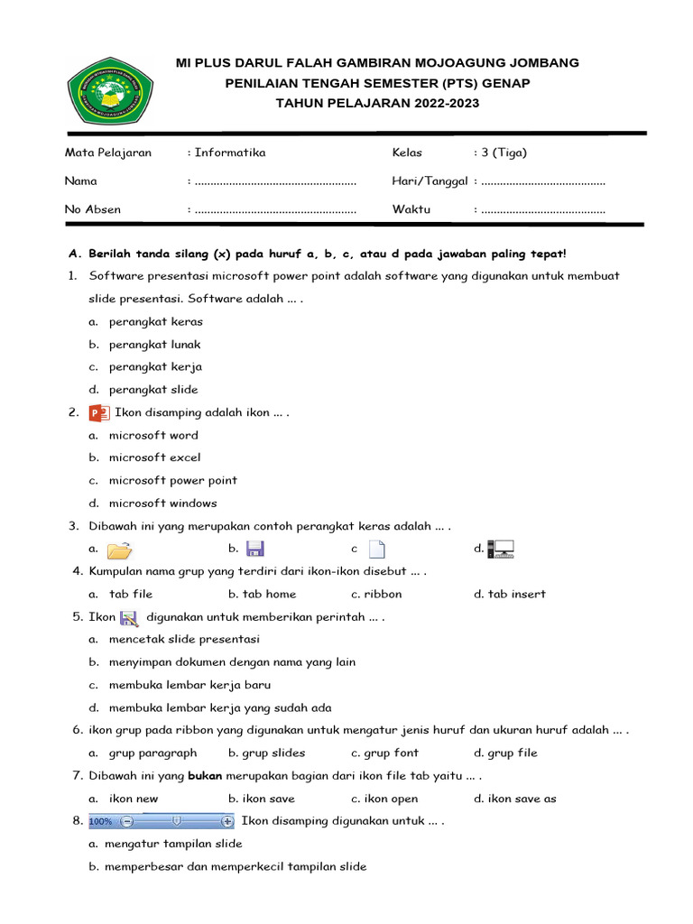 Soal PTS Genap Informatika KLS 3 | PDF | Komputer