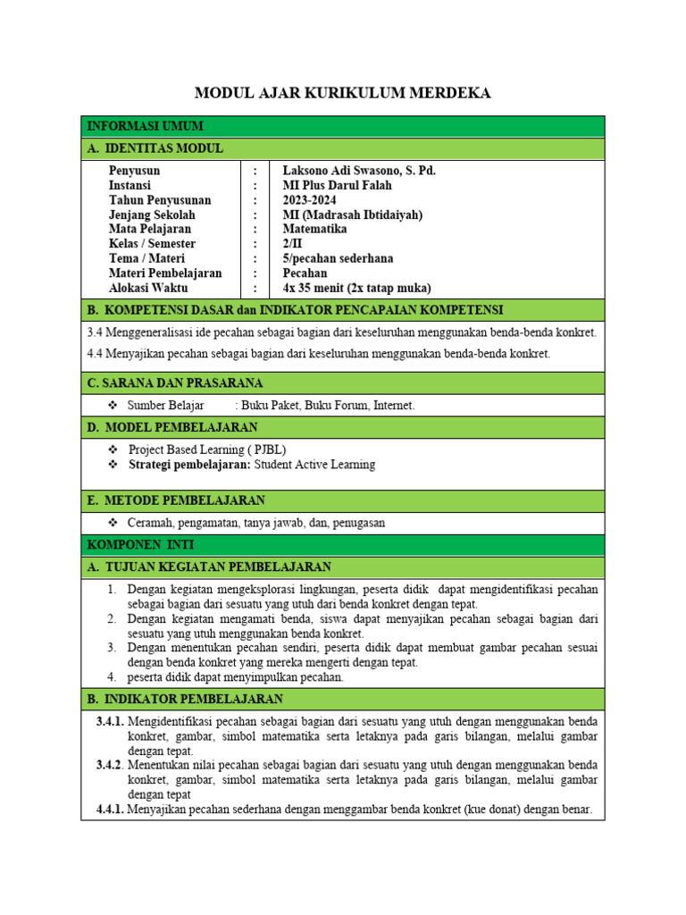 FORMAT MODUL AJAR KURIKULUM MERDEKA Adi | PDF