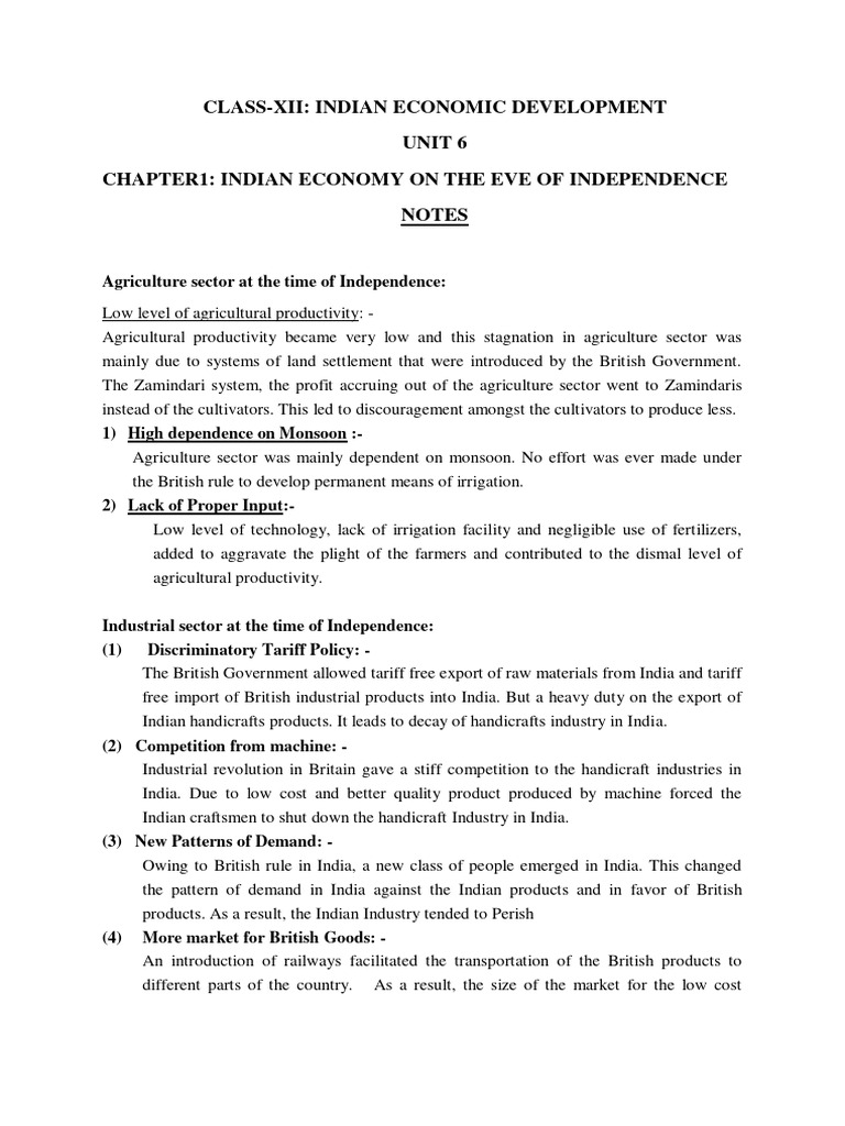 Notes On Indian Economy On The Eve of Independence | Download Free PDF ...