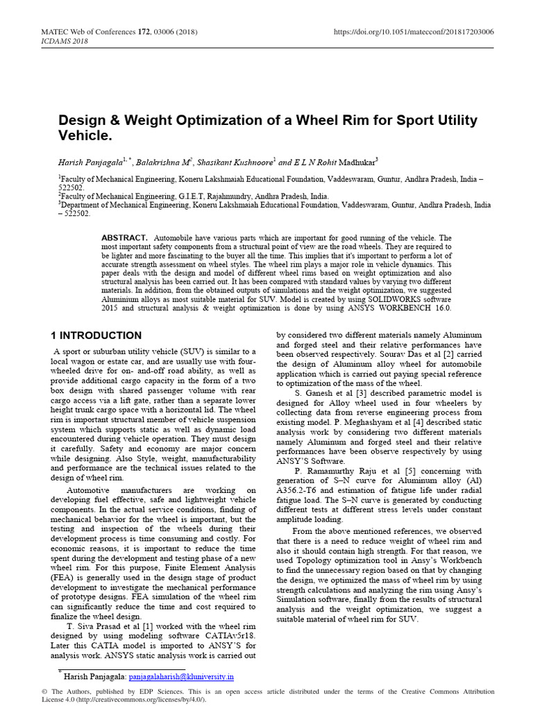Wheel Rim Design for SUVs: Optimization | PDF | Fatigue (Material) | Alloy