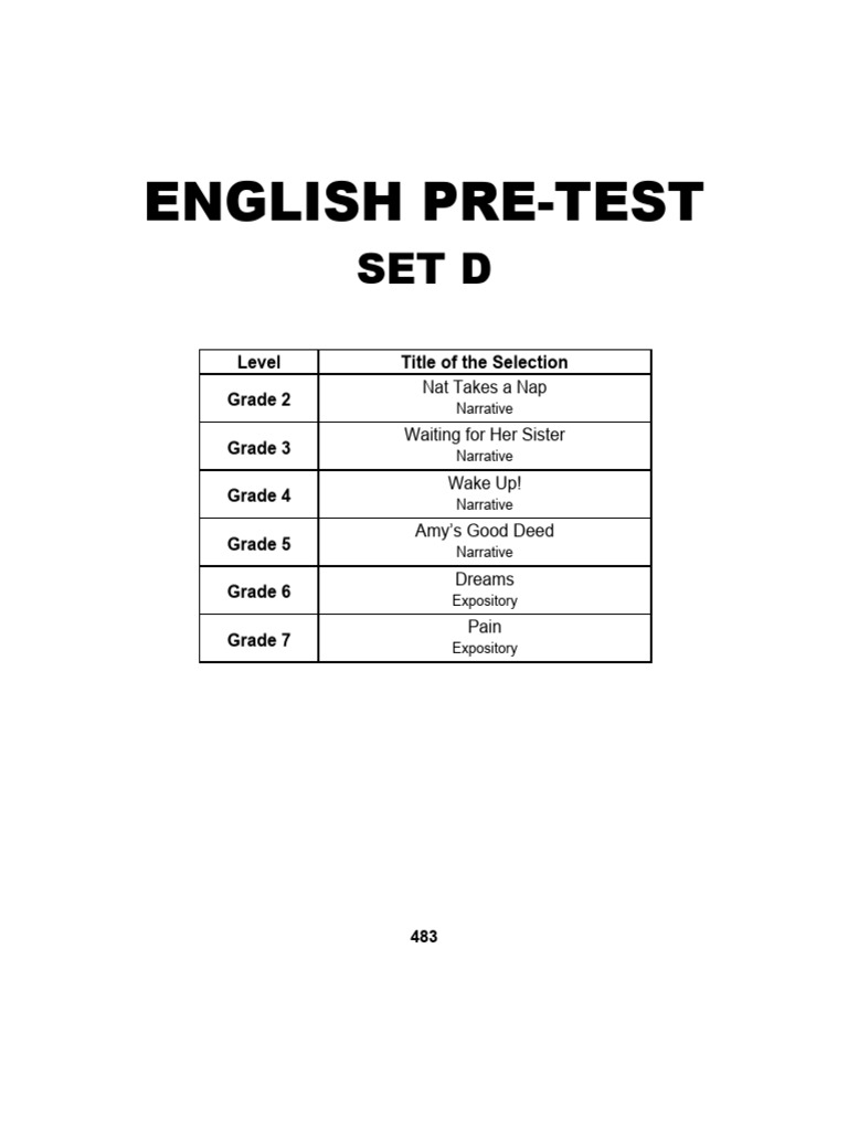 English Pre-Test - Set D | PDF | Pain | Senses