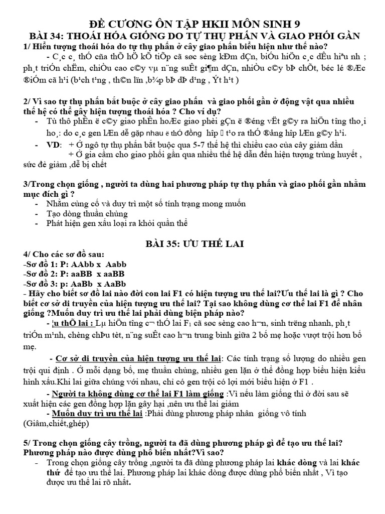 Đề cương Sinh 9 HKII - 2023 thcsnvb | PDF