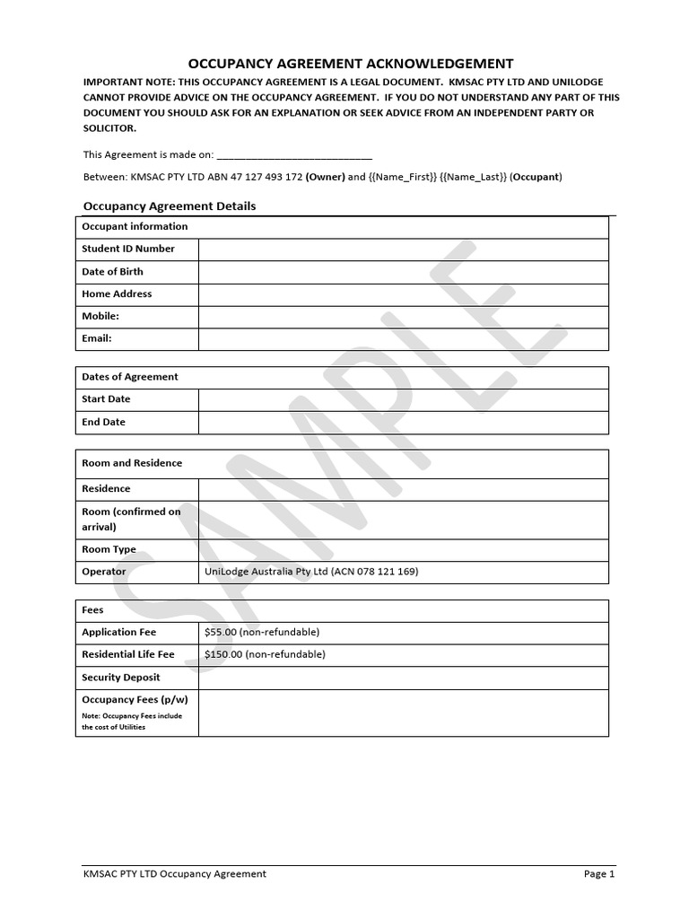 Occupancy Agreement Campus West 2024 | PDF