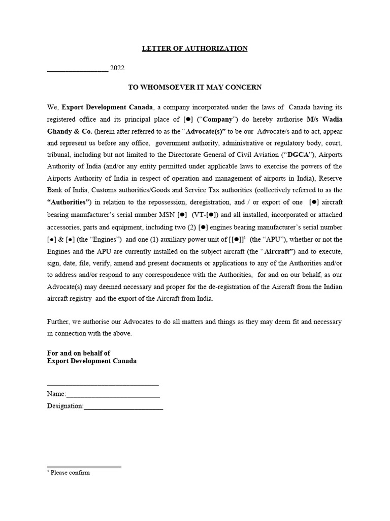 Draft Letter of Authority From EDC in Favour of WG | PDF