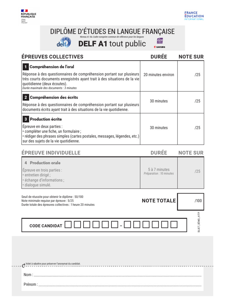 Examen DELF A1 : Guide et Épreuves | PDF