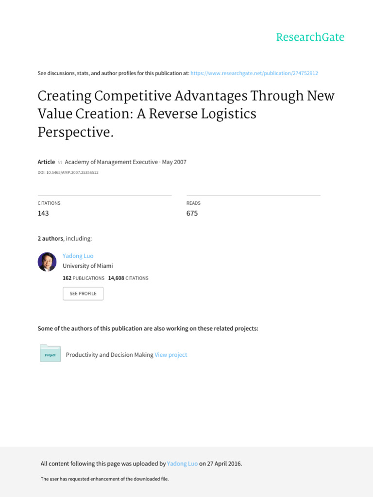 RL-05 Creating Competitive Advantages Through New Value Creation A ...