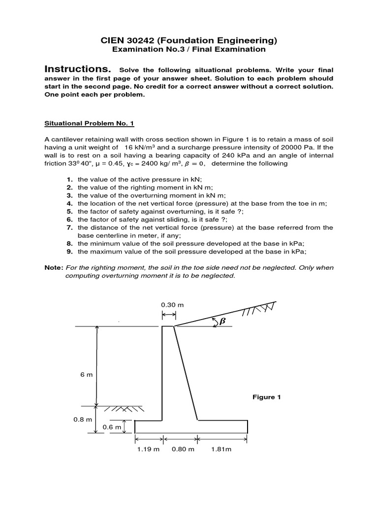Exam No.3 Retaining Wall - Piles | PDF