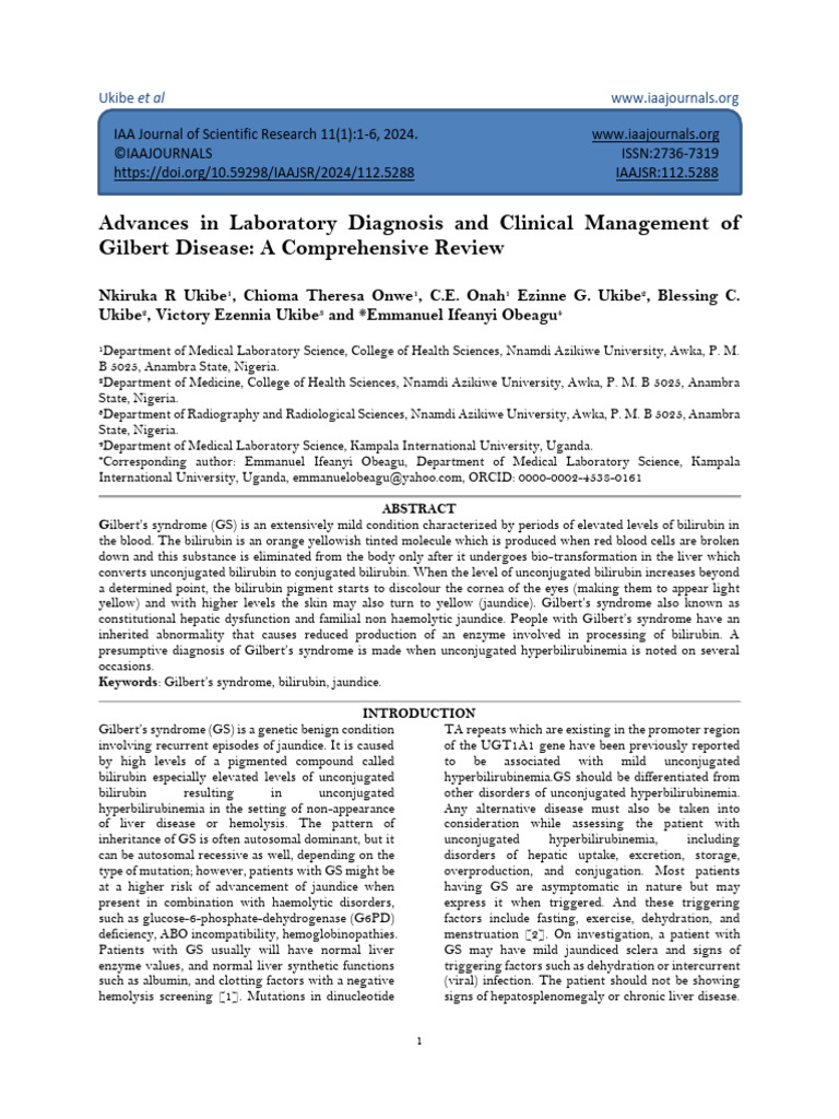 Gilbert Syndrome Diagnosis & Management | PDF | Self-Improvement