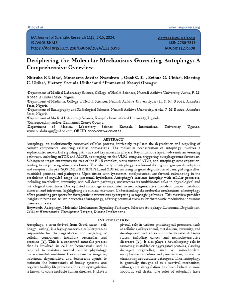 Deciphering The Molecular Mechanisms Governing Autophagy A ...