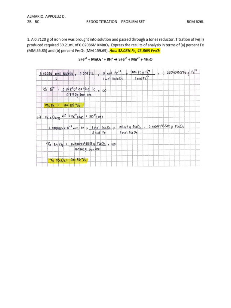 Redox Titration | PDF | Titration | Chemistry