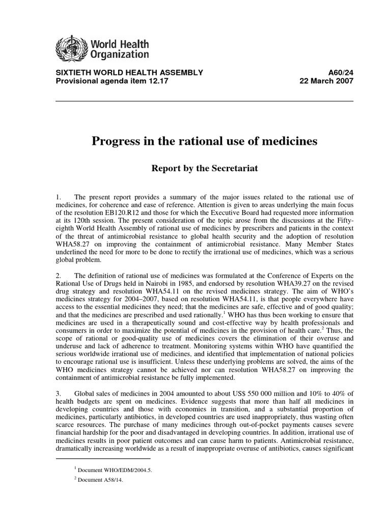 Progress In The Rational Use Of Medicines Report By The Secretariat