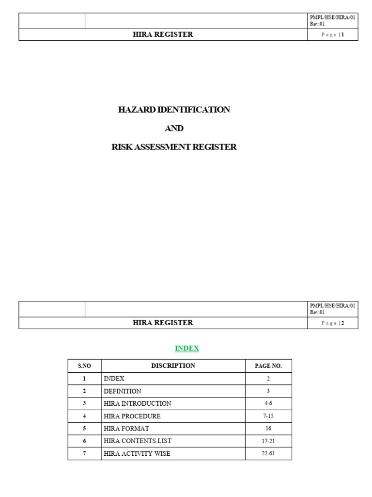 Hira Register | PDF | Risk | Hazards