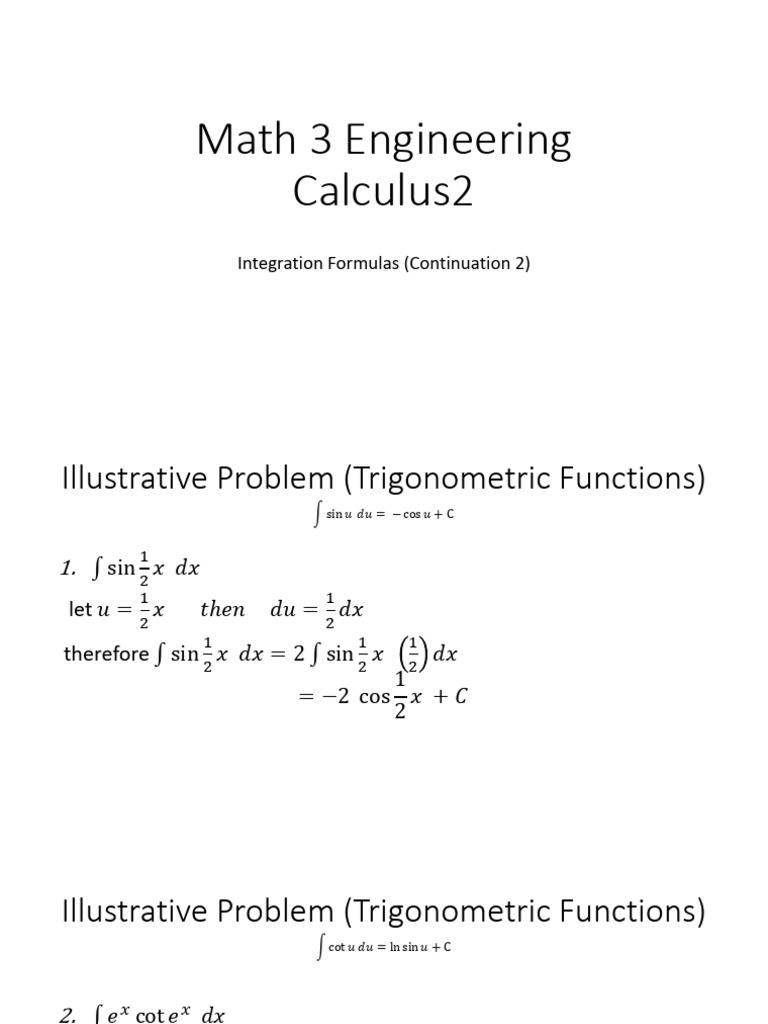 Math 3 Integration Formulas Lesson2 - Continuation2 | PDF | Trigonometric Functions | Mathematics