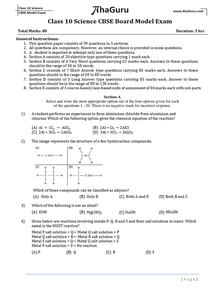 Aplz0 CBSE Class 10 Model Paper QP 2024 | PDF | Sex | Iron