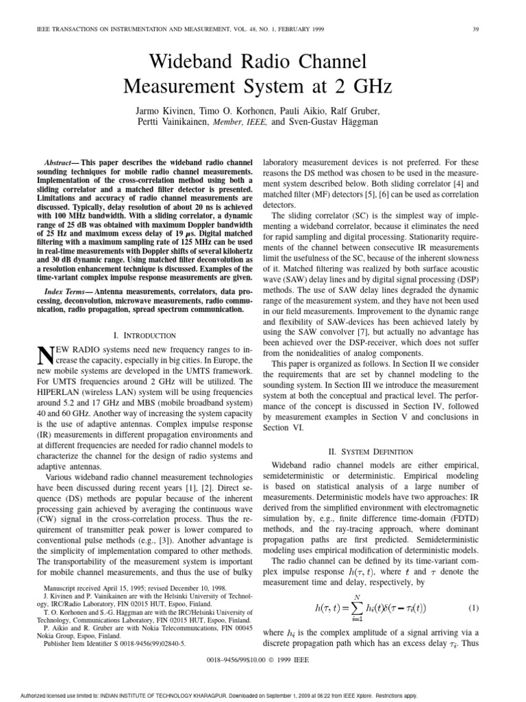 1999 - Wideband Radio Channel Measurement System at 2 GHZ | PDF | Bandwidth (Signal Processing ...
