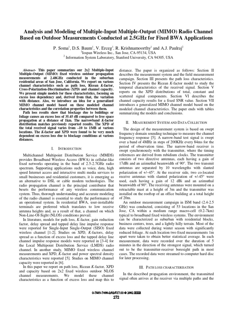 2002 - Analysis and Modeling of MIMO Based On Outdoor Measurement at 2. ...