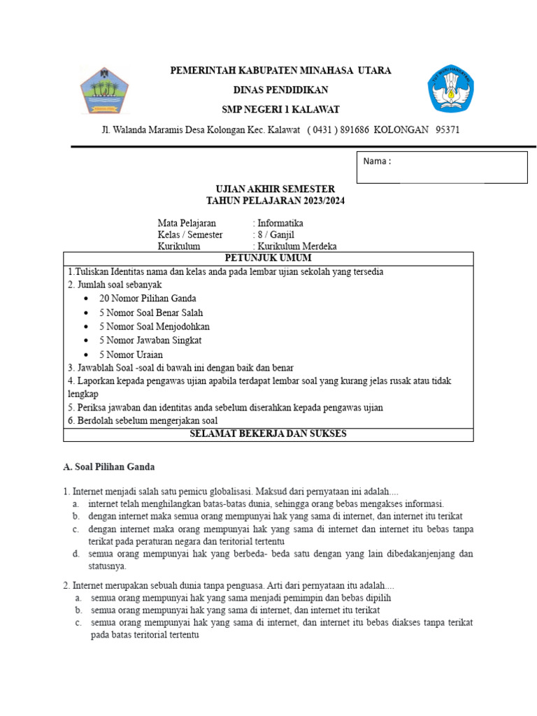 Soal Informatika Kelas 8 | PDF