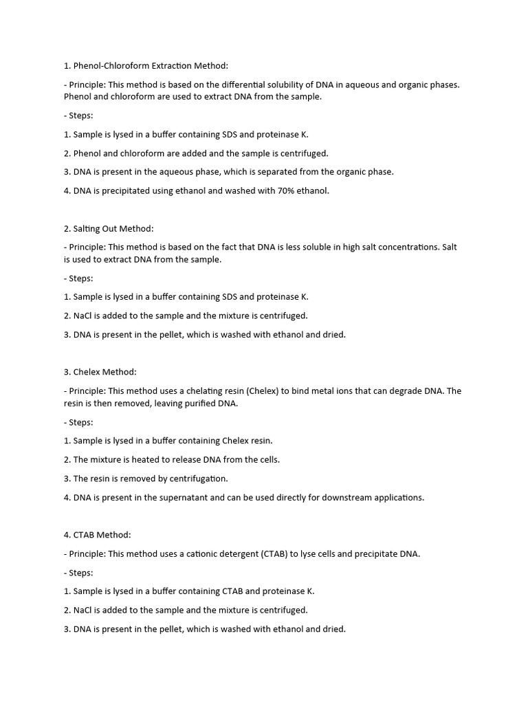 Dna Extraction Methods | PDF | Chromatography | Protein Purification