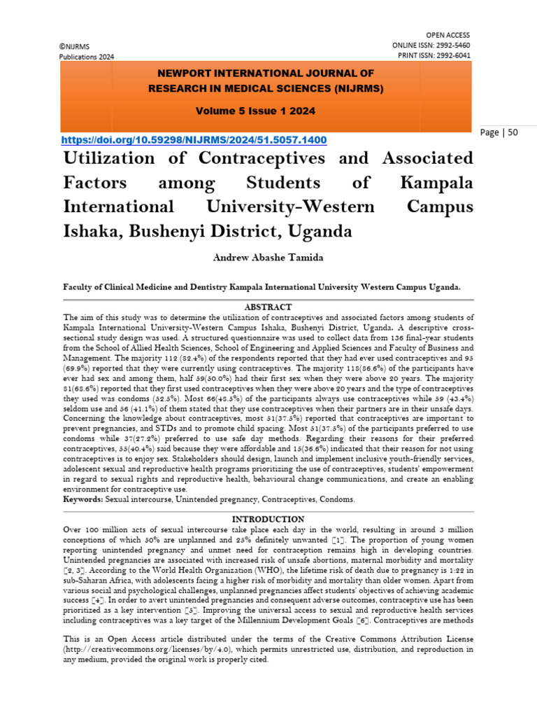 Utilization of Contraceptives and Associated Factors Among Students of ...
