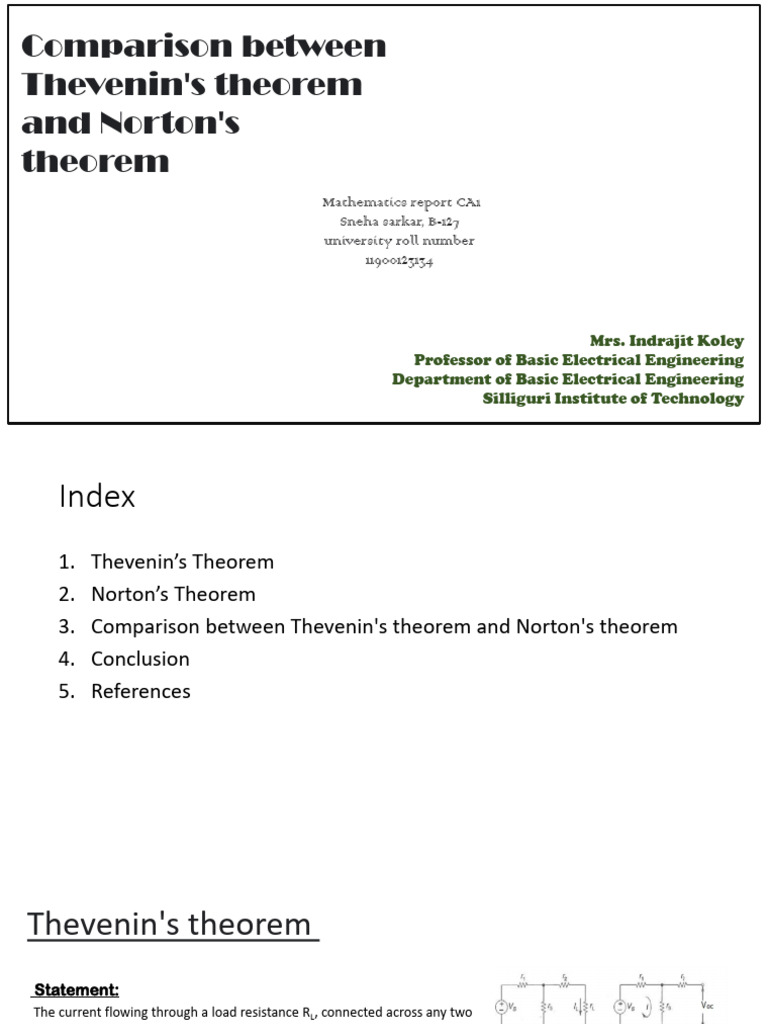 Thevenin's Theorem and Norton's Theorem | PDF | Electrical Network | Electronics