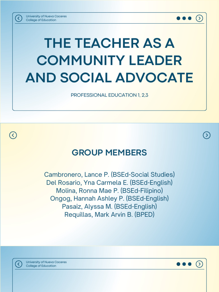 Teacher as Community Leader and Advocate | PDF | Teachers | Well Being