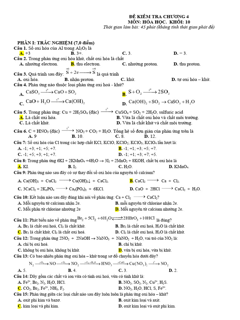 ĐỀ KTRA CHƯƠNG 4 | PDF