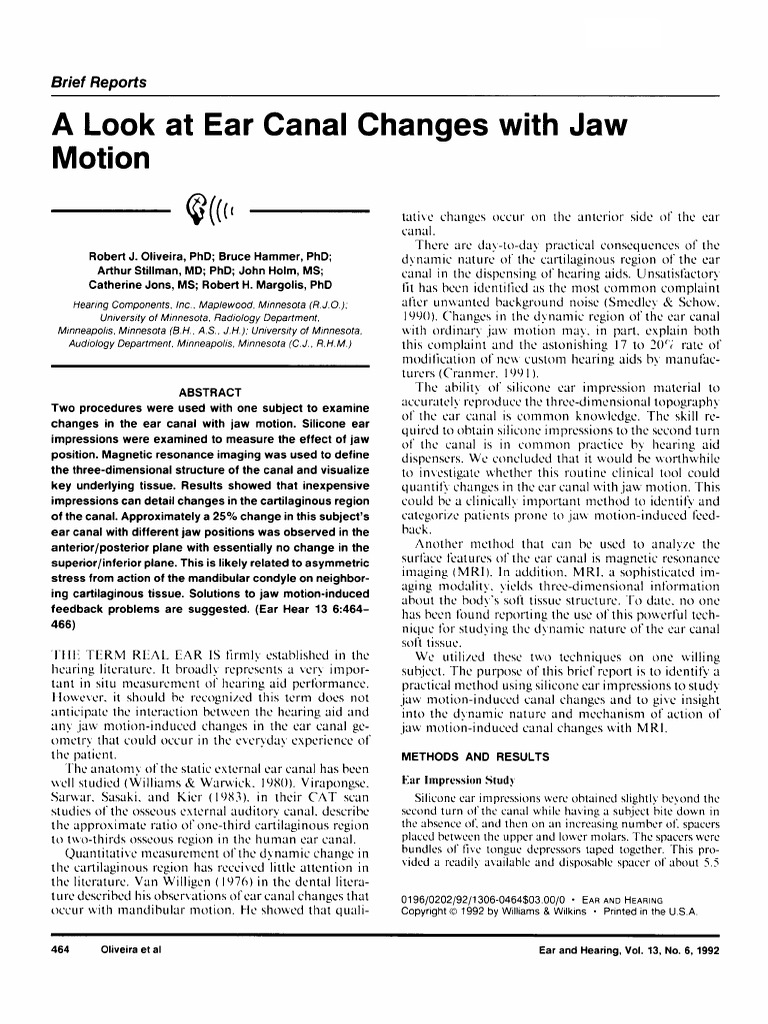 A Look at Ear Canal Changes With Jaw | PDF