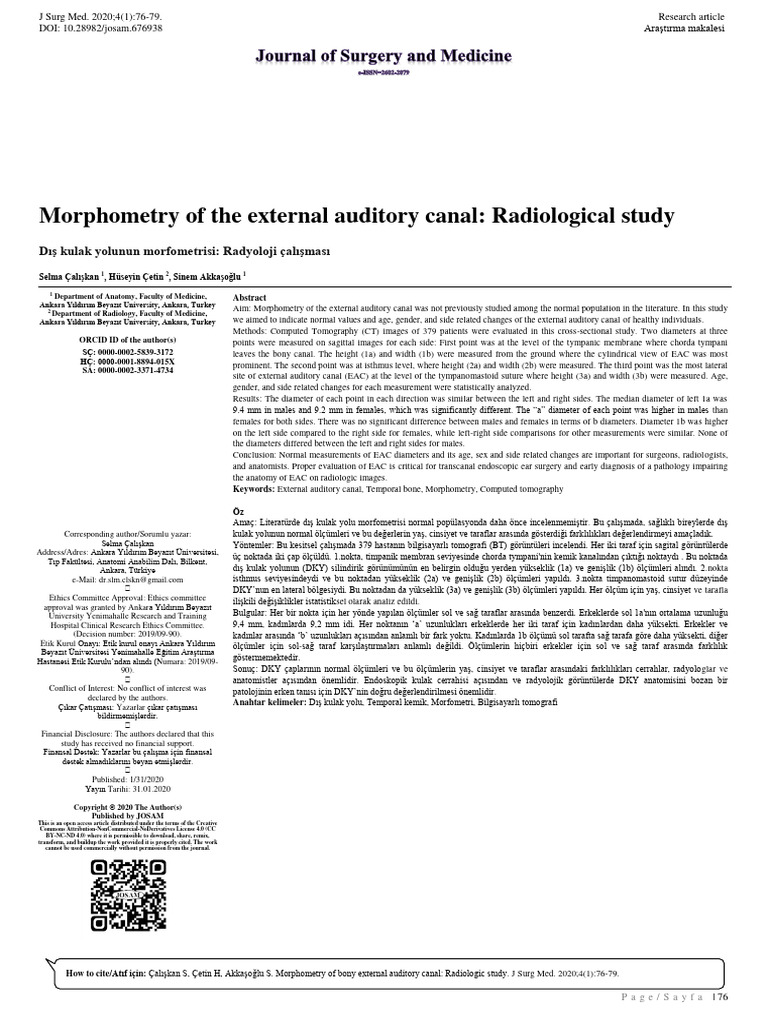 Morphometry of The External Auditory Canal | PDF | Ct Scan | Medical ...